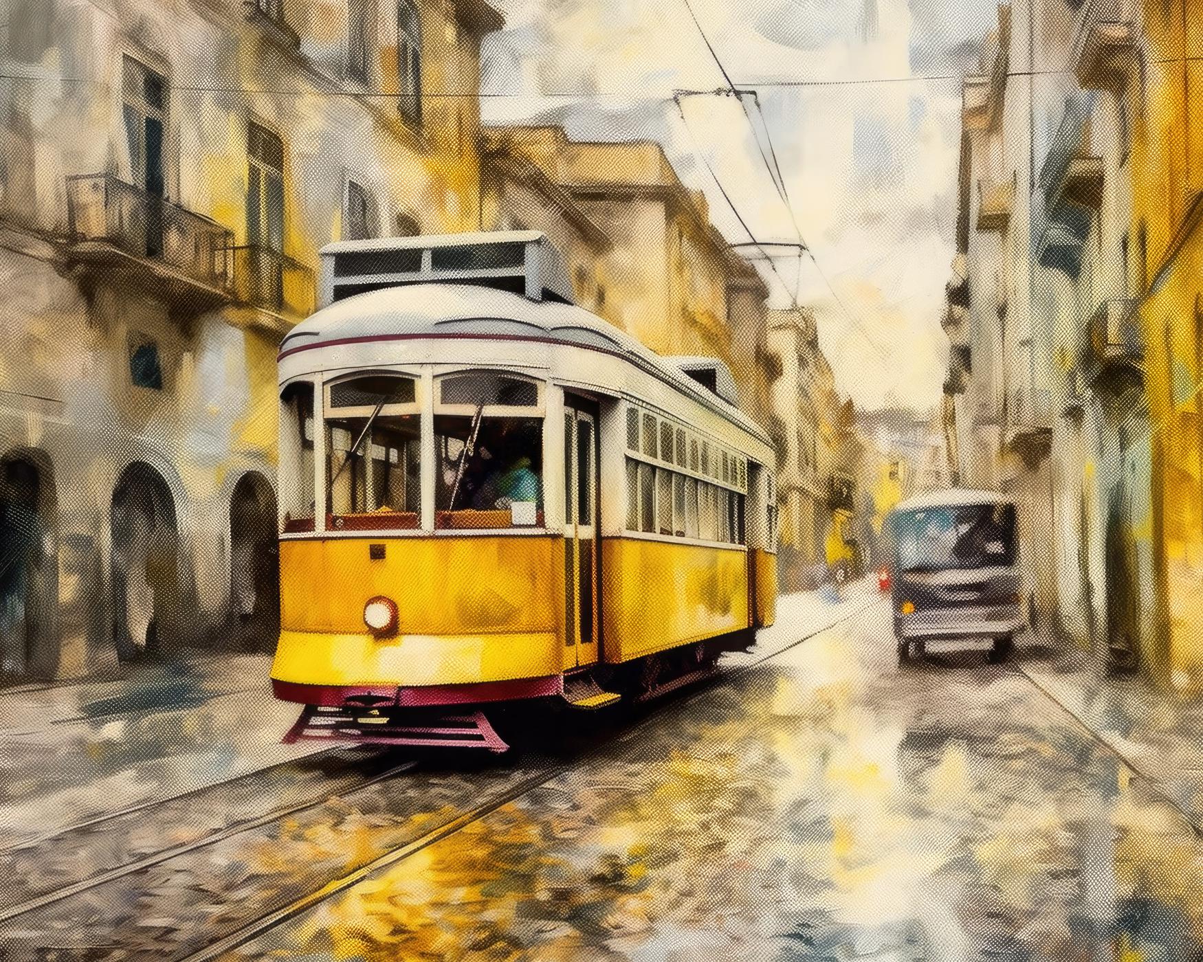 Tablouri canvas - Tramvai vechi prin oraș – ZUTY RO