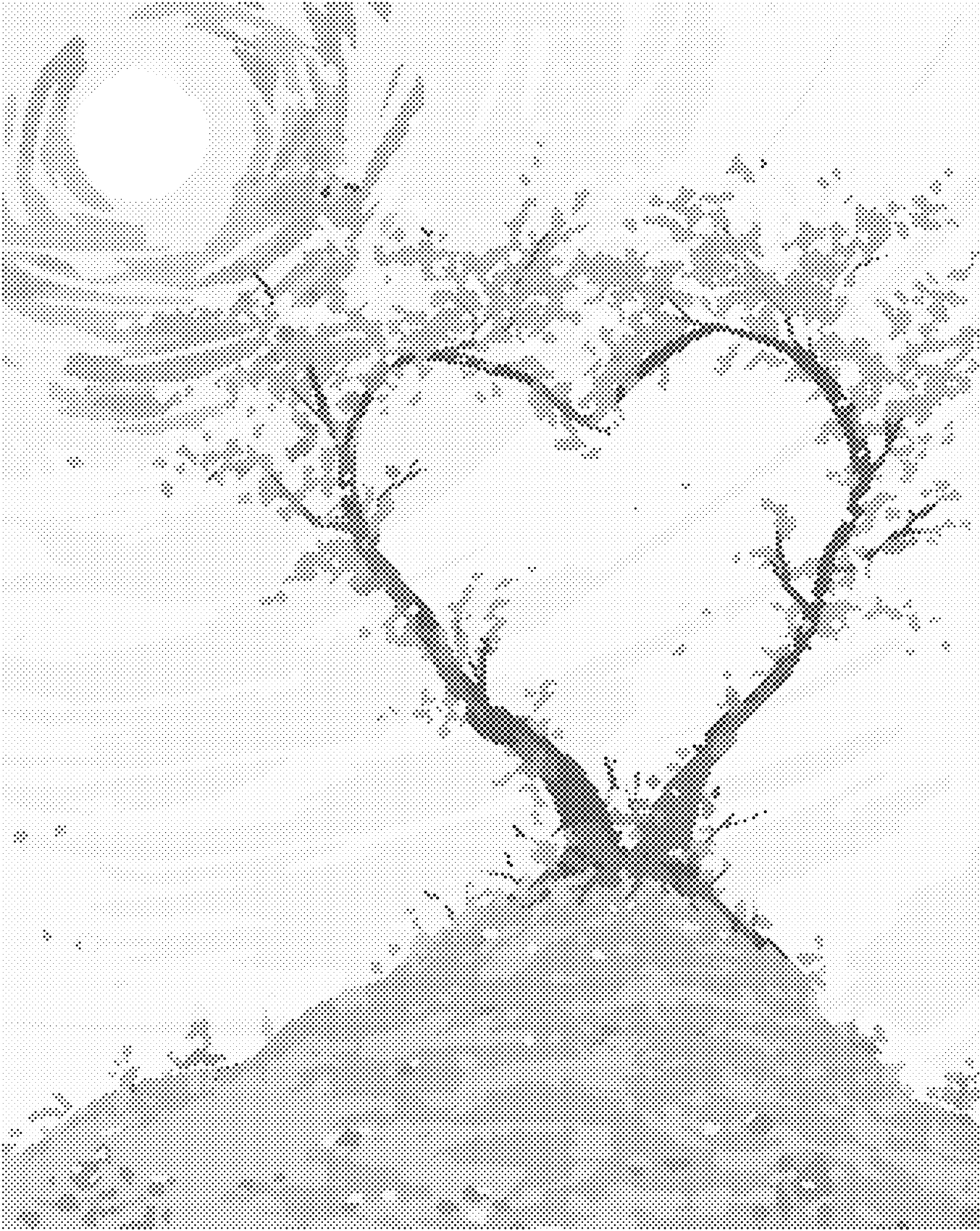 Picturi cu puncte - COPACI ÎN FORMĂ DE INIMIOARĂ ÎN VÂRFUL UNUI DEAL ...